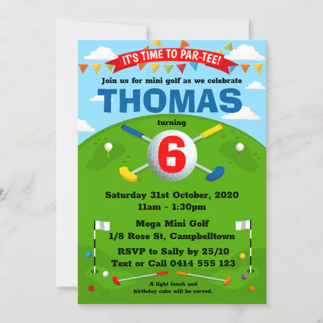 Mini Golf Putt Putt Boys Birthday Party Invitation | Zazzle