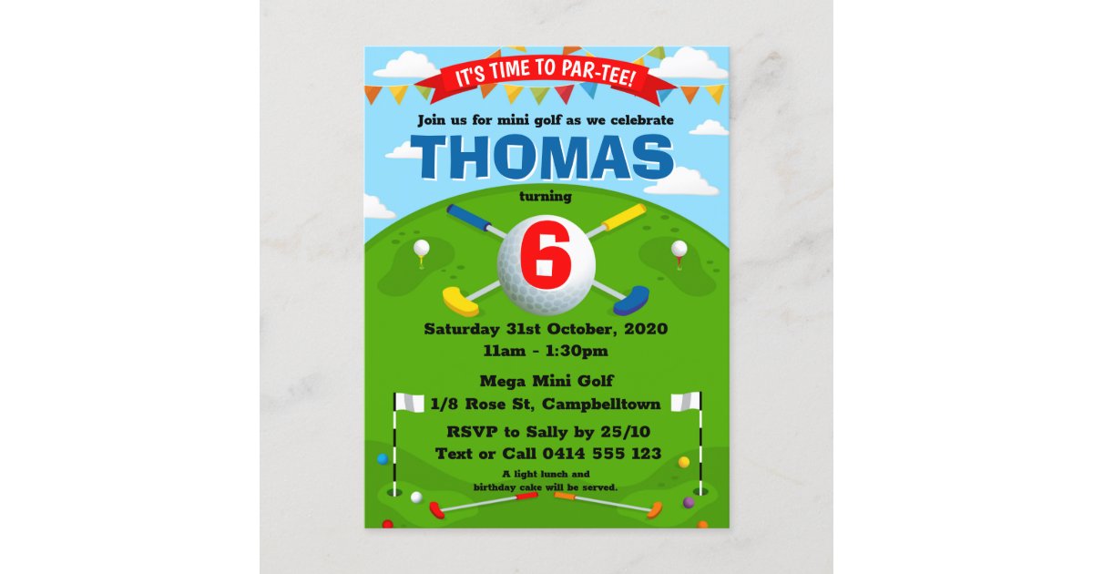 Mini Golf Putt Putt Boys Birthday Party Invitation Postcard | Zazzle