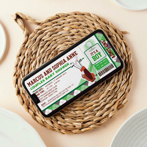 Mini Golf Ticket Pass Couples Baby Shower Invitation | Zazzle