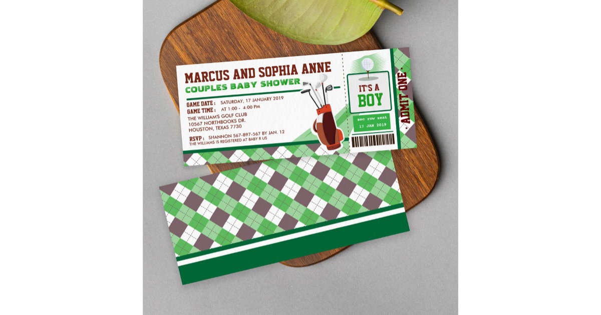 Mini Golf Ticket Pass Couples Baby Shower Invitation | Zazzle