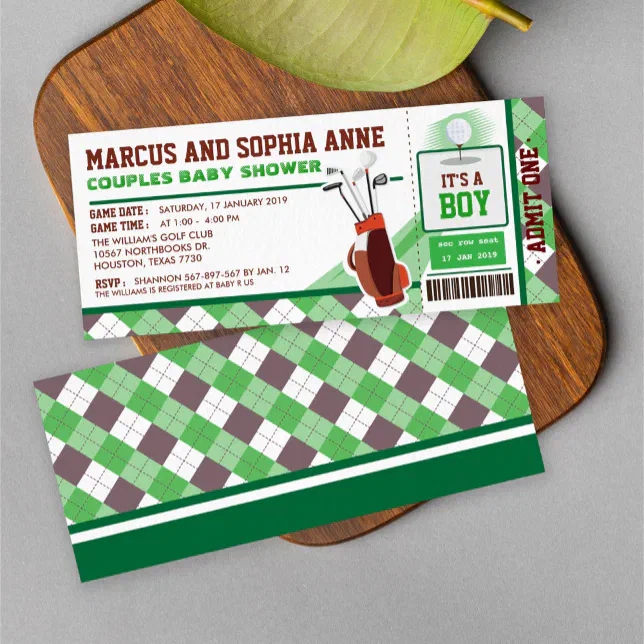 Mini Golf Ticket Pass Couples Baby Shower Invitation | Zazzle