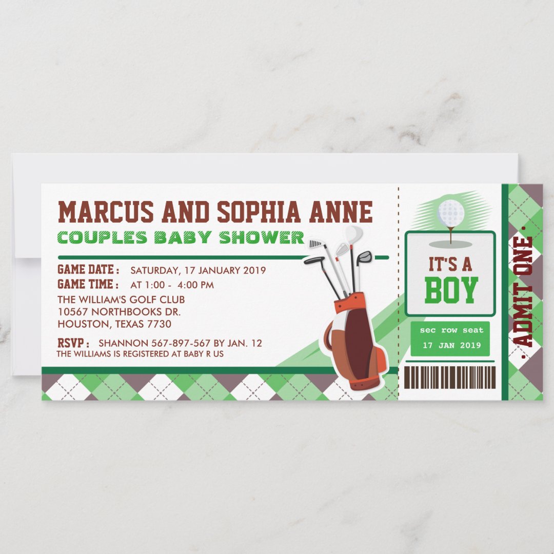 Mini Golf Ticket Pass Couples Baby Shower Invitation | Zazzle