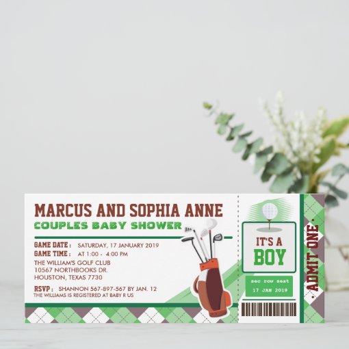 Mini Golf Ticket Pass Couples Baby Shower Invitation | Zazzle