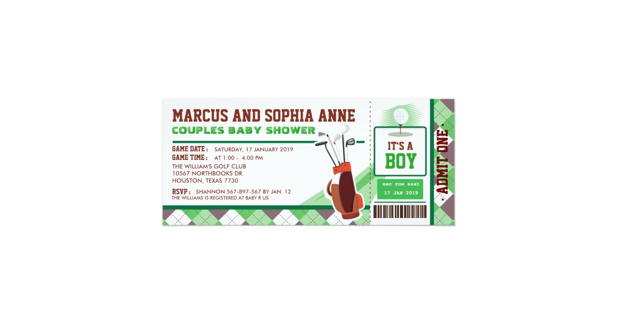 Mini Golf Ticket Pass Couples Baby Shower Invitation | Zazzle.com