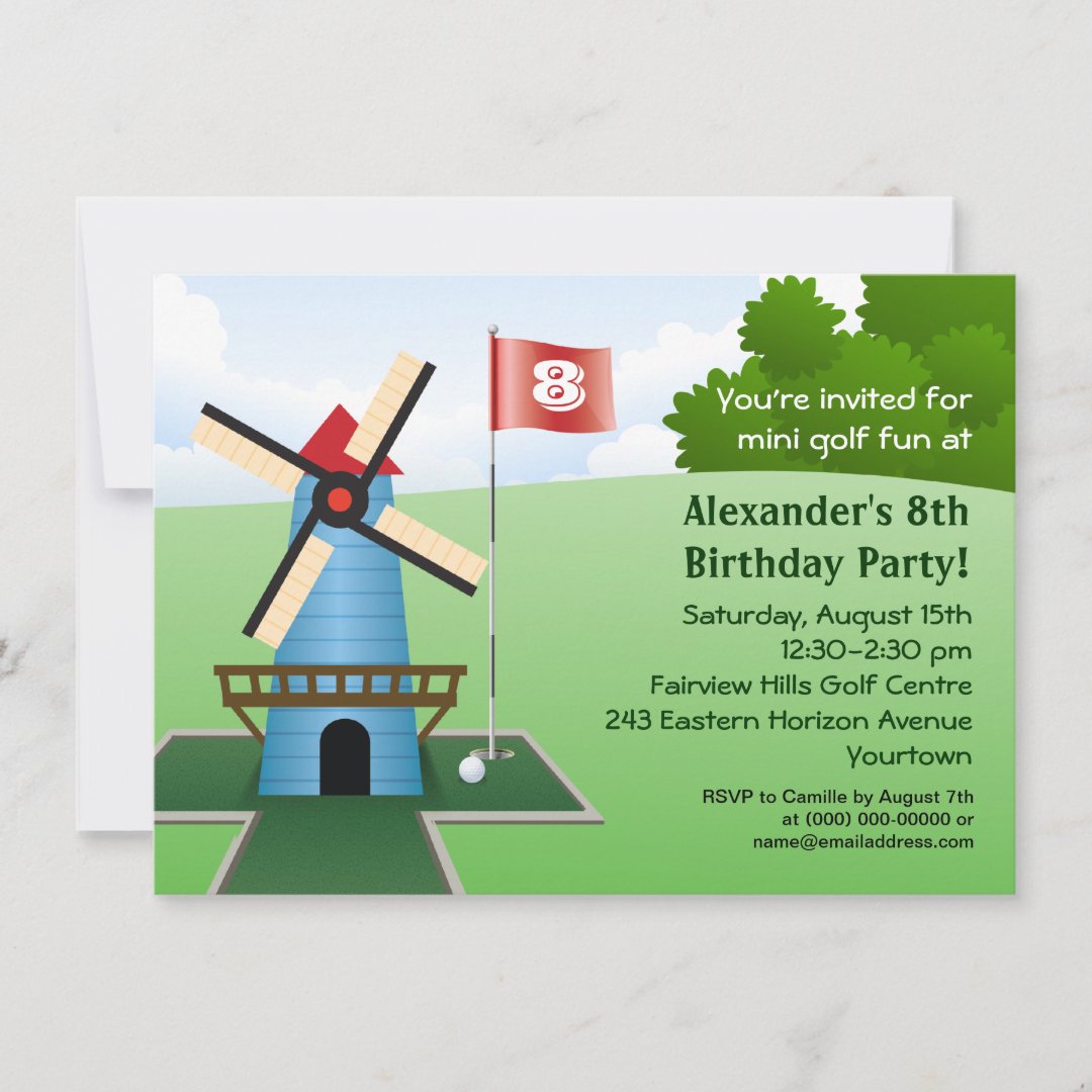 Mini Golf Windmill Fairway Party Invitation | Zazzle