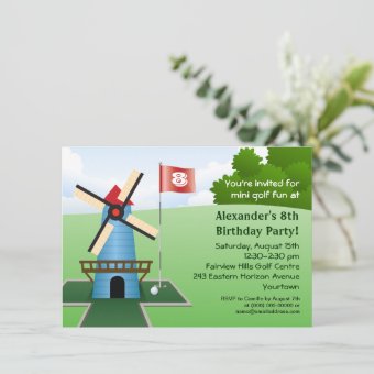 Mini Golf Windmill Fairway Party Invitation | Zazzle