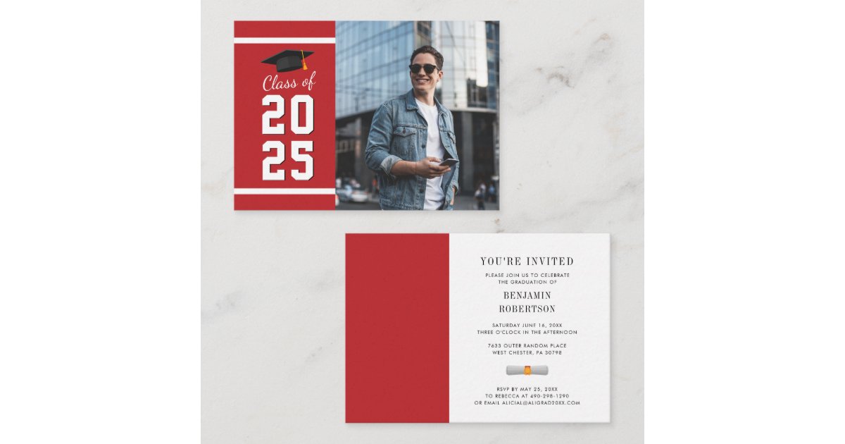 Mini Graduation 2025 Red Photo Party Invitation | Zazzle