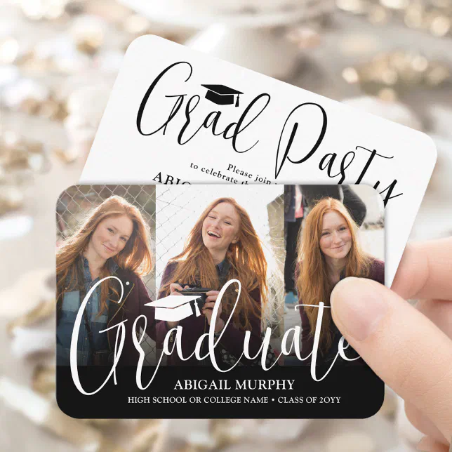 Mini Graduation Party 3 Photo Invitation Card | Zazzle