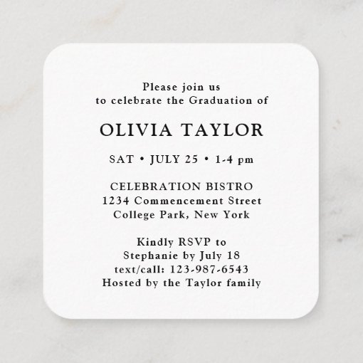 Mini Graduation Party Invitation Black White Card | Zazzle