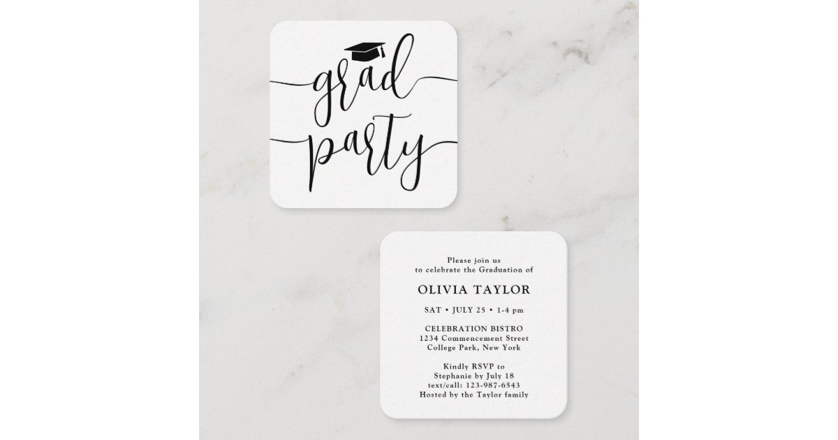 Mini Graduation Party Invitation Black White Card | Zazzle