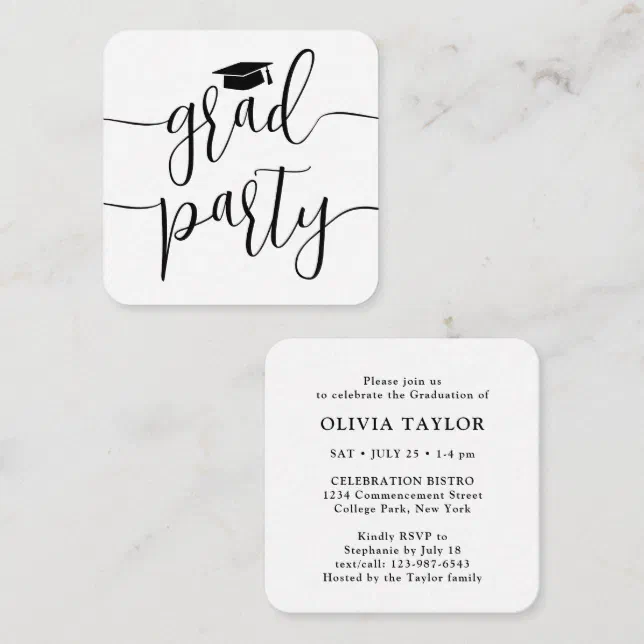 Mini Graduation Party Invitation Black White Card | Zazzle