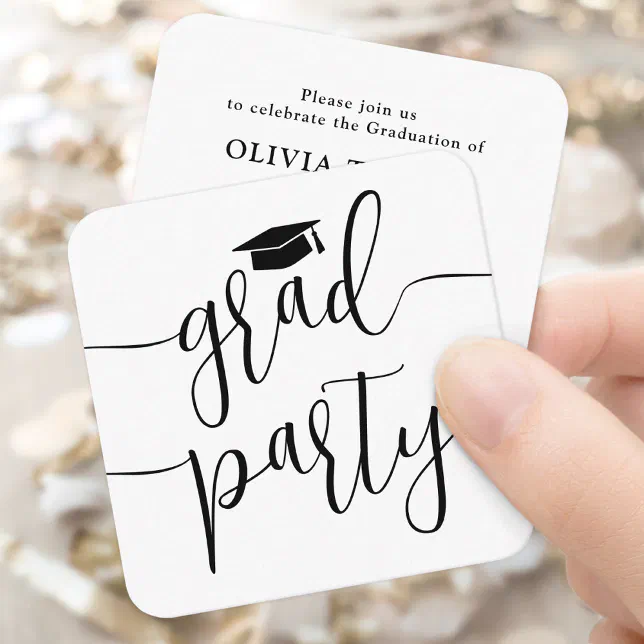 Mini Graduation Party Invitation Black White Card | Zazzle