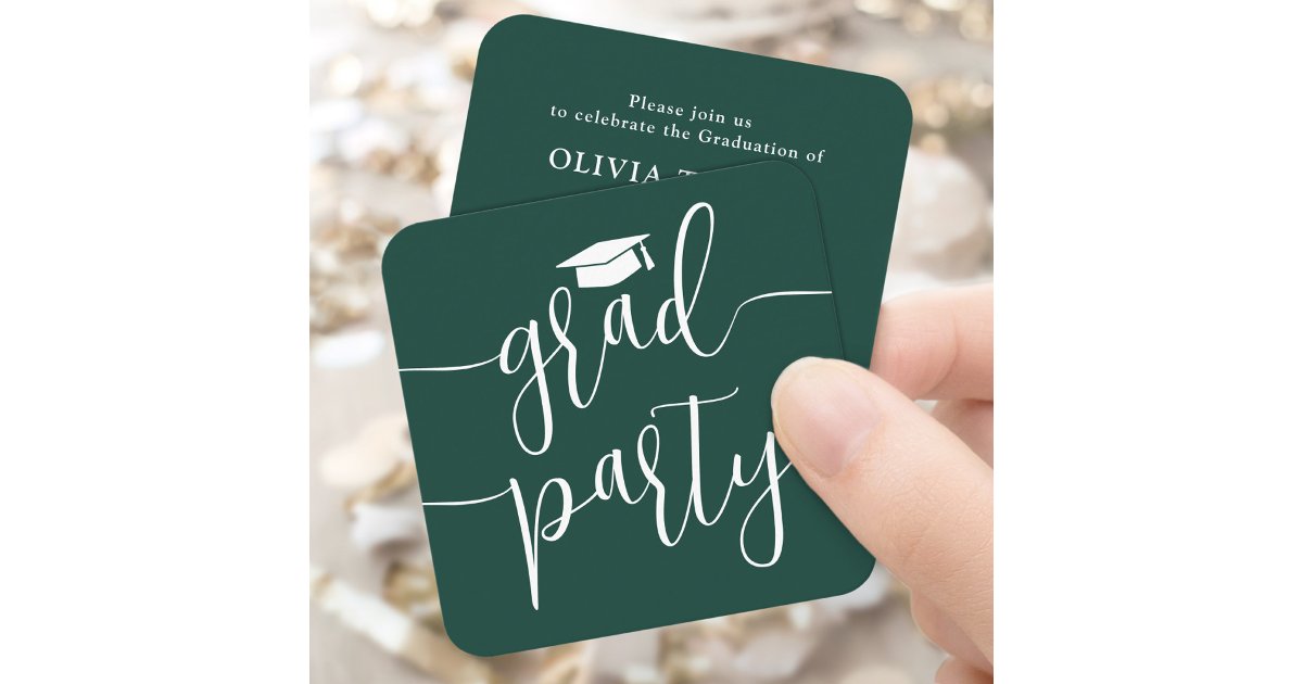 Mini Graduation Party Invitation Dark Green Card | Zazzle