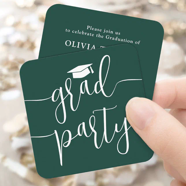 Mini Graduation Party Invitation Dark Green Card | Zazzle