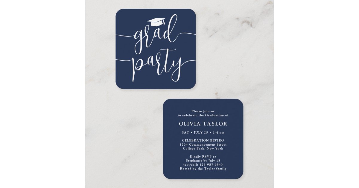 Mini Graduation Party Invitation Navy & White Card | Zazzle