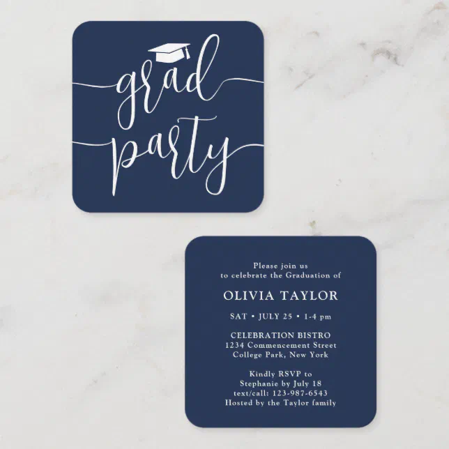 Mini Graduation Party Invitation Navy & White Card | Zazzle