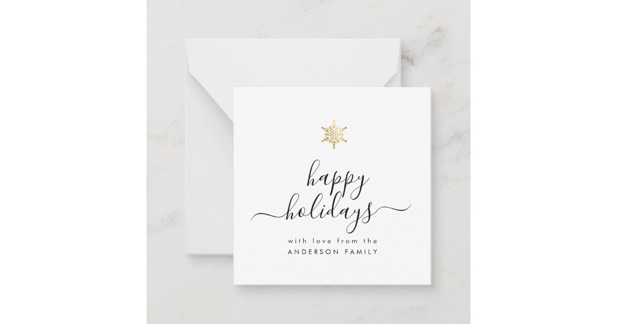 Mini Happy Holidays Elegant Script Gold Snowflake Note Card | Zazzle