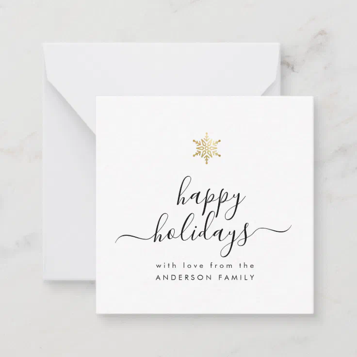 Mini Happy Holidays Elegant Script Gold Snowflake Note Card | Zazzle