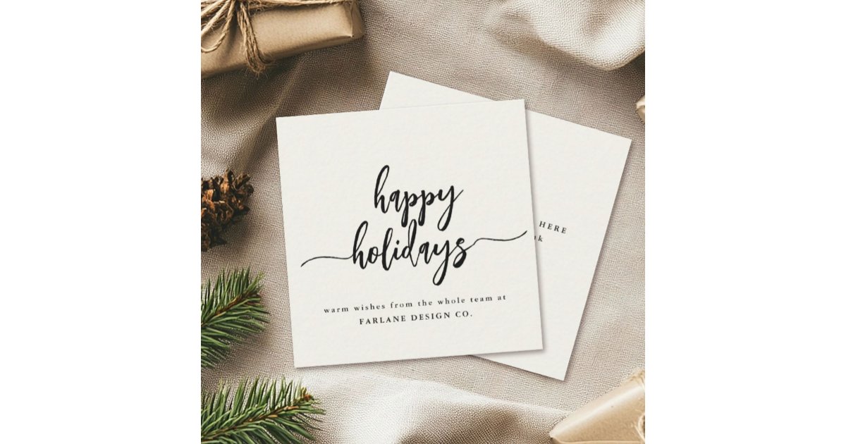 Mini Happy Holidays Modern Script Business Logo Note Card | Zazzle
