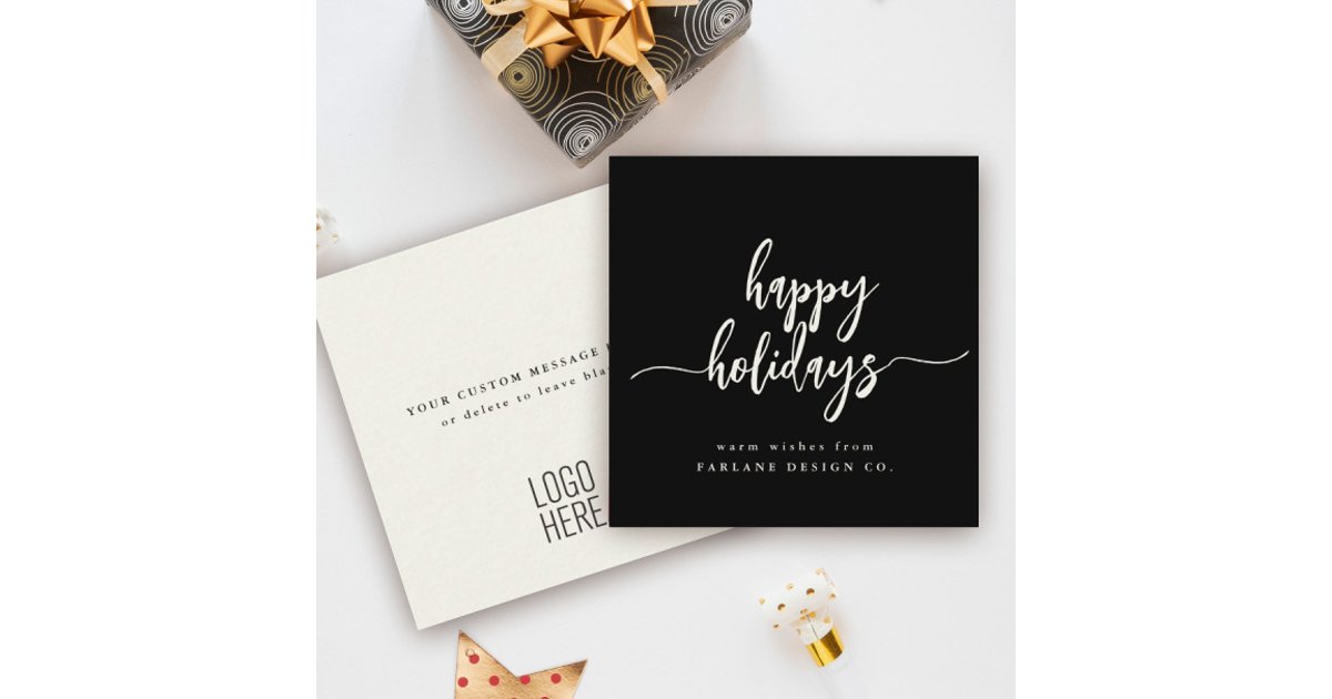 Mini Happy Holidays Modern Script Business Logo Note Card | Zazzle
