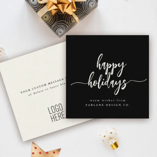 Mini Happy Holidays Modern Script Business Logo Note Card | Zazzle