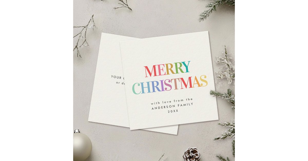 Mini Modern Rainbow Merry Christmas Note Card | Zazzle