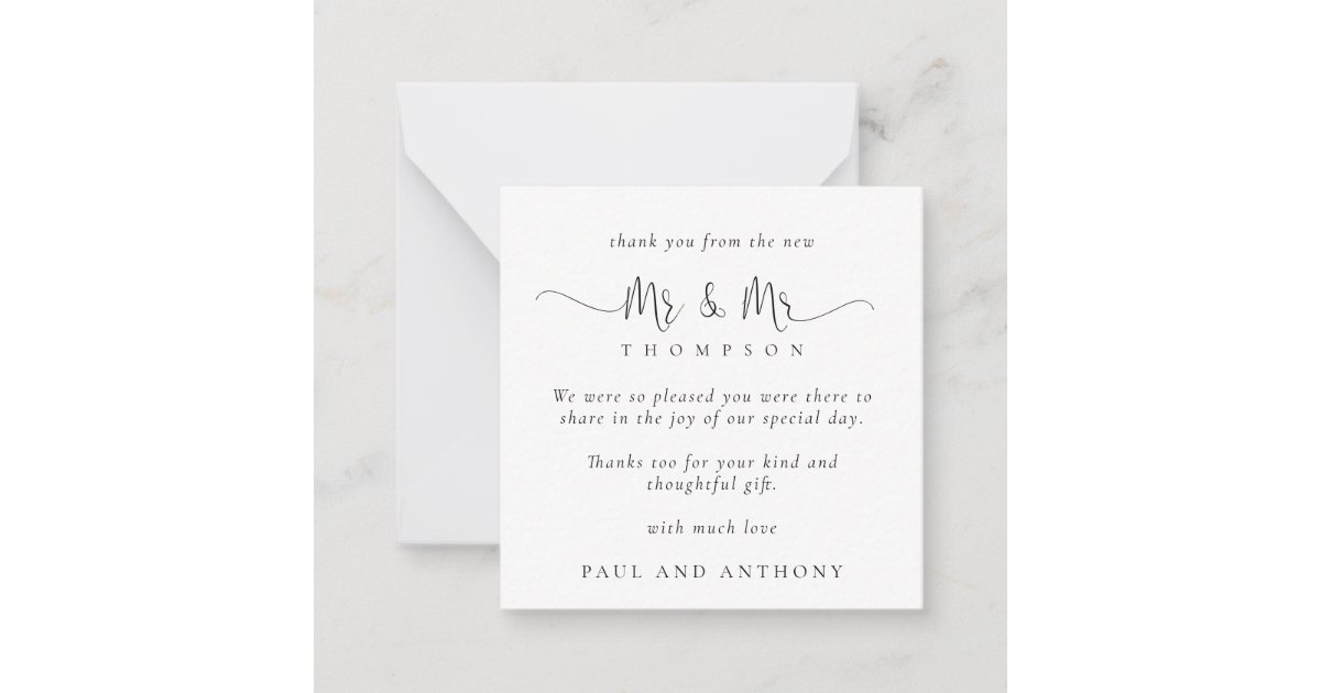 MINI Mr Mr Stylish Script Wedding Thank You Note Card | Zazzle