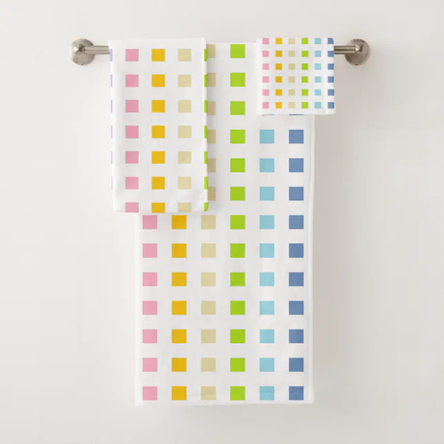 Mini Pastel Rainbow Squares Bath Towel Set | Zazzle