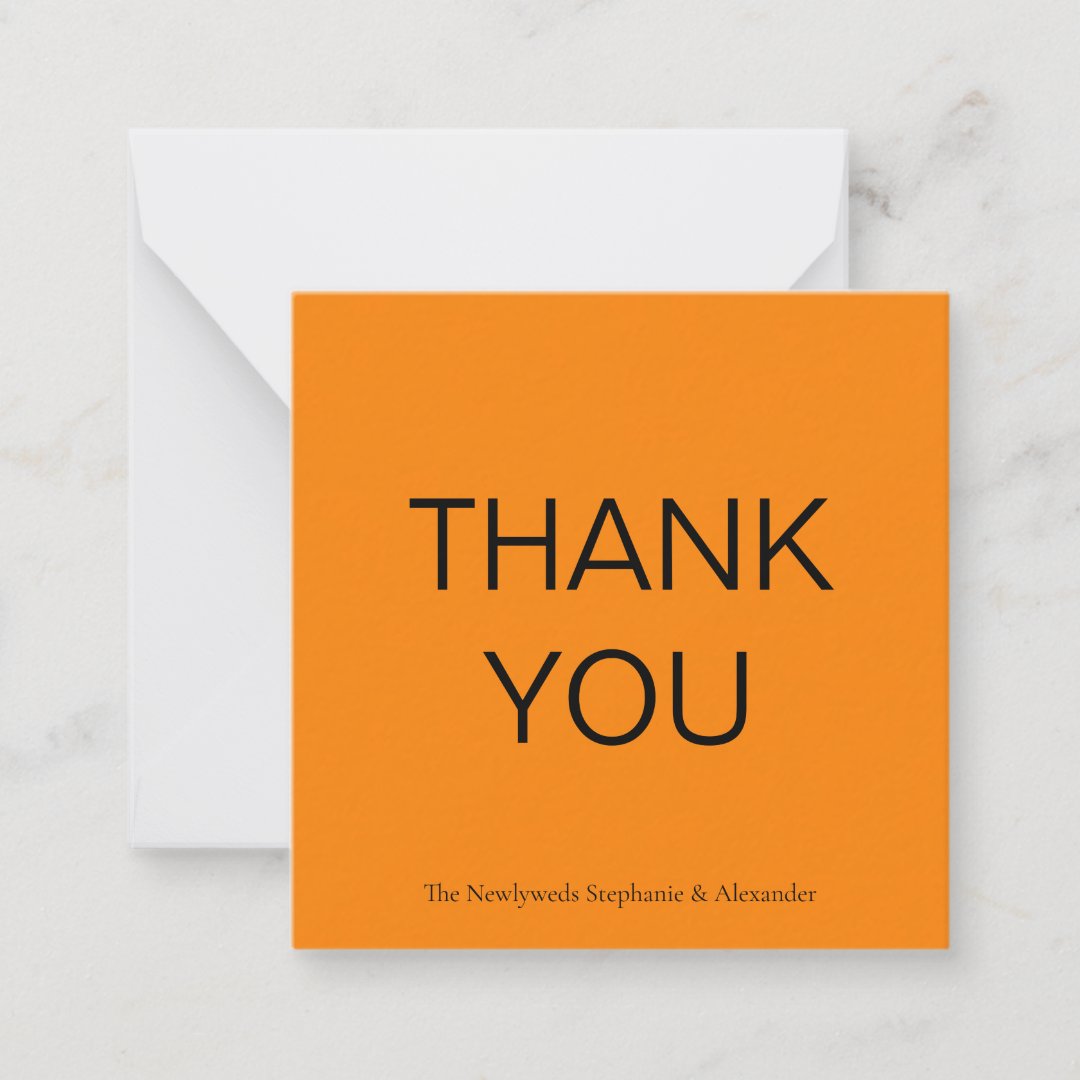Mini Simple Autumn Orange Thank You Square Card | Zazzle