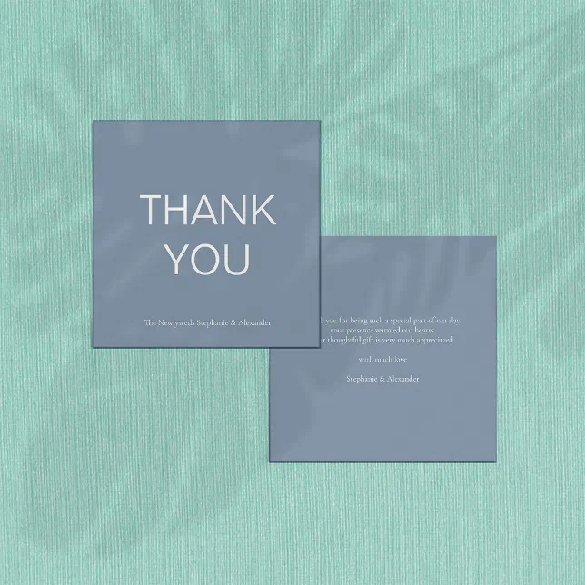 Mini Simple Dusty Blue Thank You Square Note Card | Zazzle