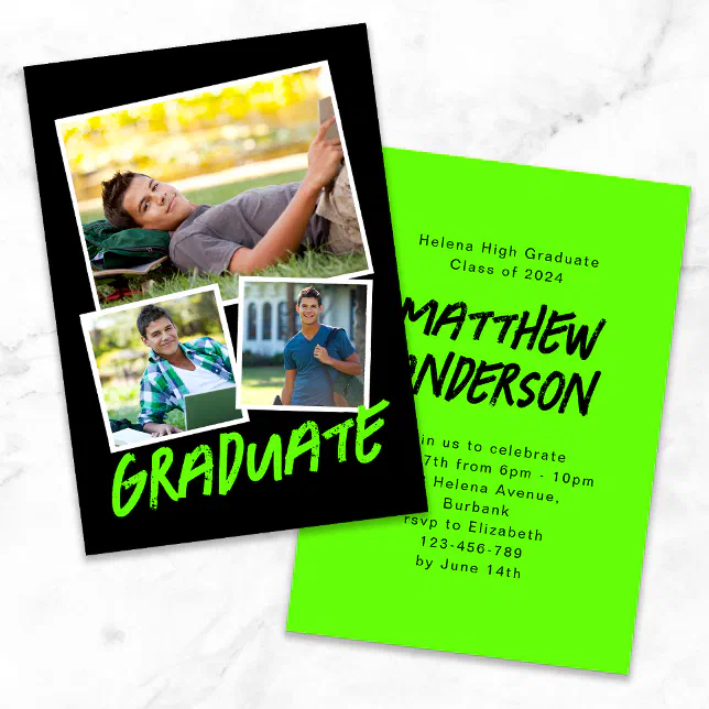 MINI SIZE Lime Green Photos Graduation Invitation | Zazzle
