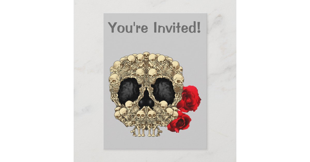 Mini Skeletons Sugar Skull Invitation Postcard | Zazzle