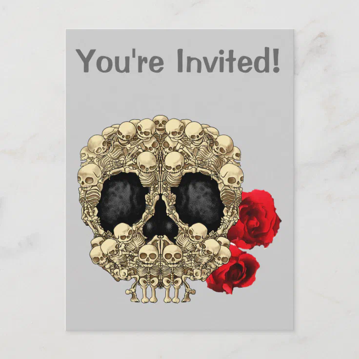 Mini Skeletons Sugar Skull Invitation Postcard | Zazzle
