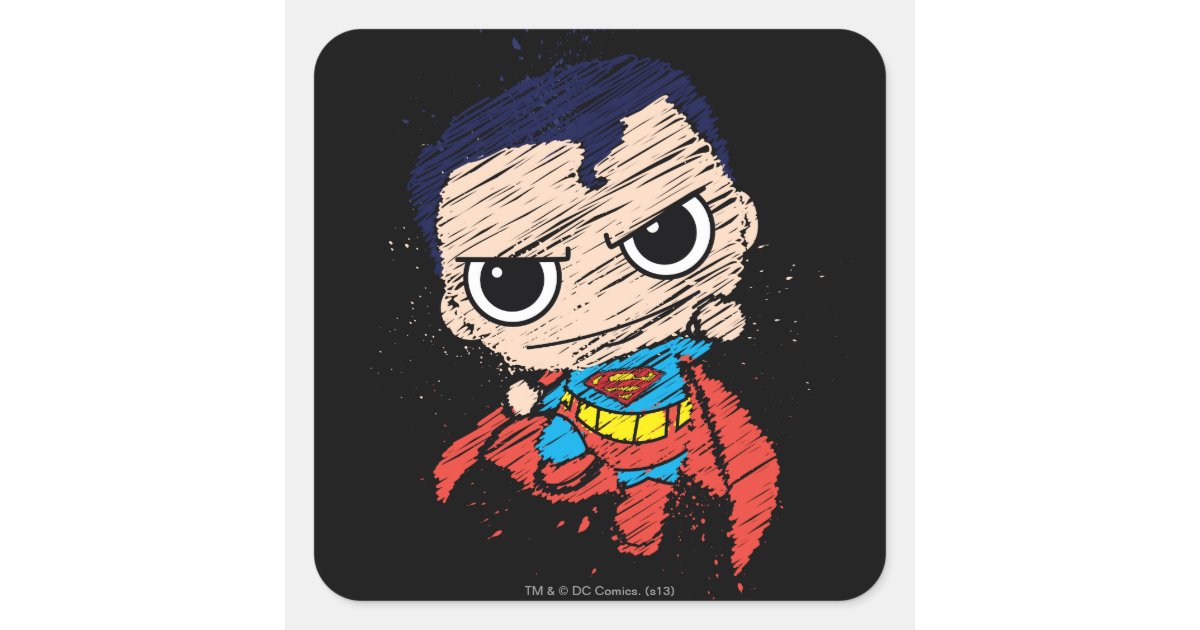 Mini Superman Sketch - Flying Square Sticker | Zazzle