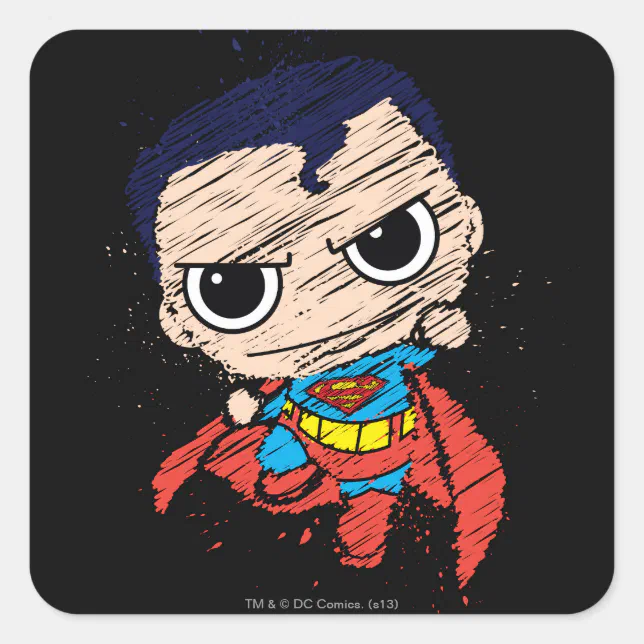 Mini Superman Sketch - Flying Square Sticker | Zazzle