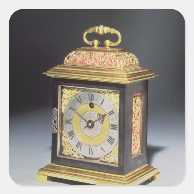 Miniature bracket clock square sticker | Zazzle