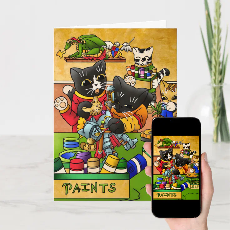 Miniature Knight Cat Model Painting Cats Card | Zazzle