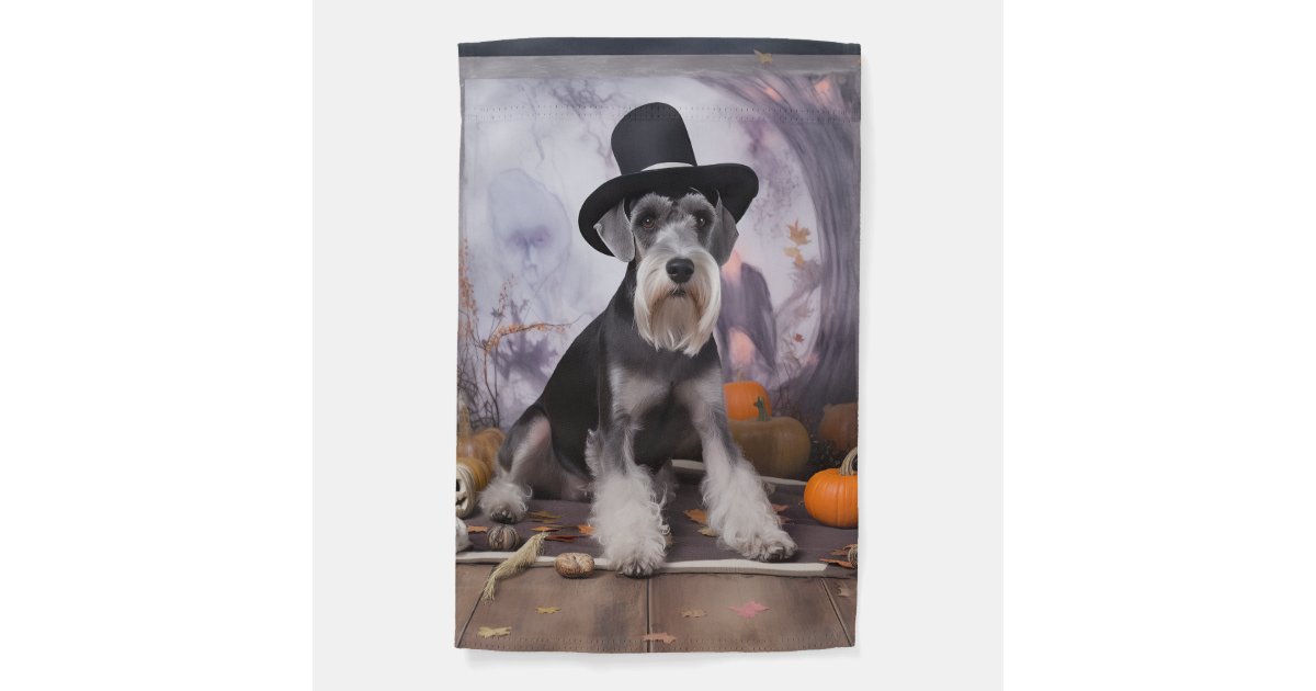 Miniature Schnauzer Pumpkins Halloween Scary Garden Flag | Zazzle