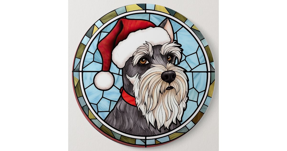 Miniature Schnauzer Stained Glass Christmas Button | Zazzle