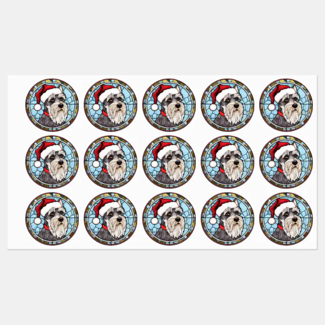 Miniature Schnauzer Stained Glass Christmas Labels | Zazzle