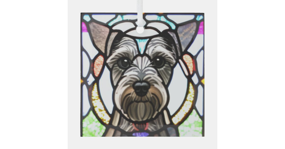 Miniature Schnauzer "Stained Glass" Glass Ornament | Zazzle