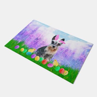 Miniature Schnauzer with Easter Eggs Bunny Chicks Doormat | Zazzle