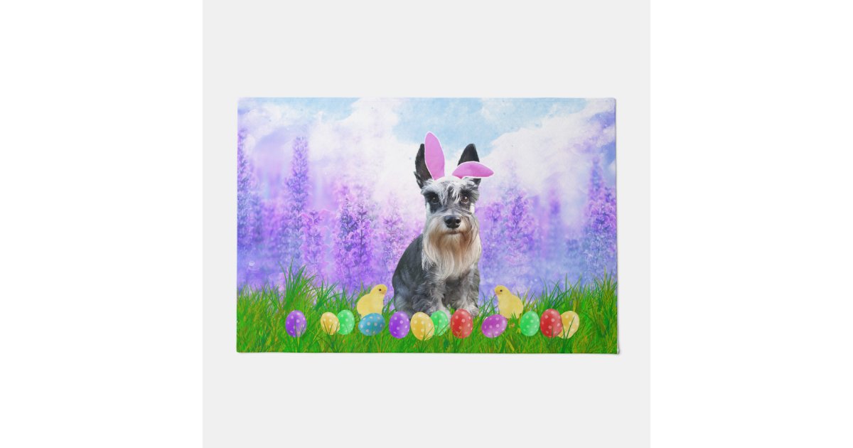 Miniature Schnauzer with Easter Eggs Bunny Chicks Doormat | Zazzle