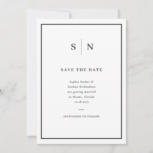 Minimal and Chic Black and White Border and Photo Save The Date | Zazzle