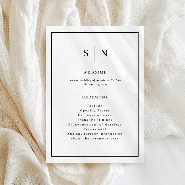 Minimal and Chic | Black and White Border Wedding Program | Zazzle