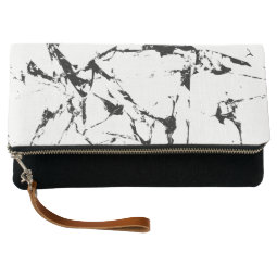 Minimal and Chic Black and White Marble Clutch | Zazzle