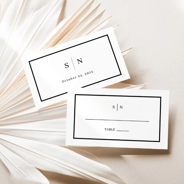 Minimal and Chic | Black and White Wedding Flat Place Card | Zazzle