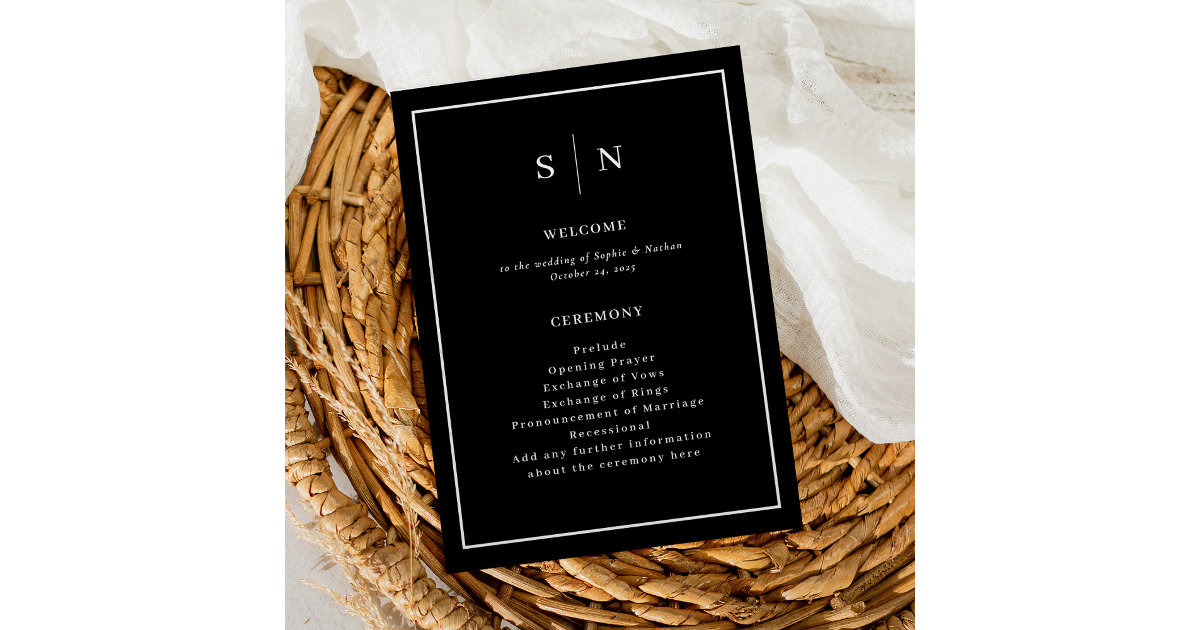Minimal and Chic Black | Elegant Border Wedding Program | Zazzle
