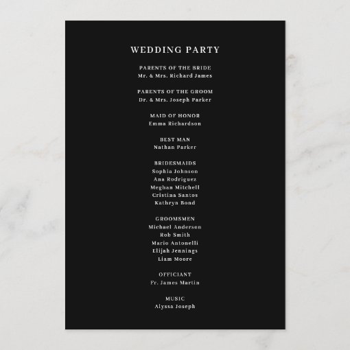 Minimal and Chic Black | Elegant Border Wedding Program | Zazzle
