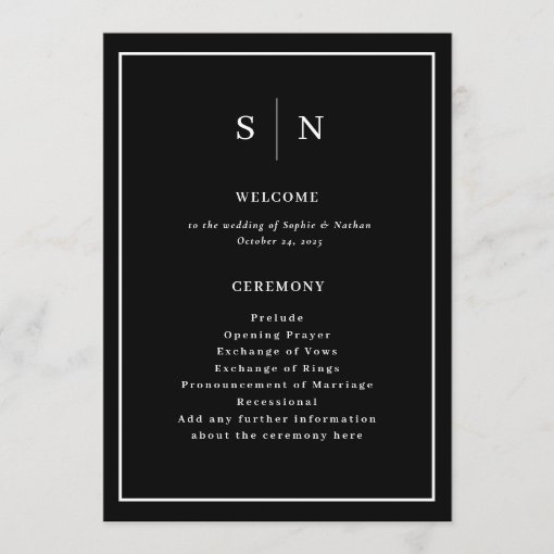 Minimal and Chic Black | Elegant Border Wedding Program | Zazzle